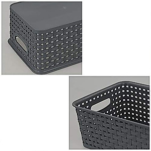 Bringer Grey Plastic Weave Storage Baskets, 6-Pack, F