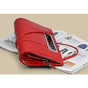 Arcly Classic Crocodile Pattern PU Leather Metal Grip Clutch Purse for Women Evening Party Tote Lady Handbag, Red, Large
