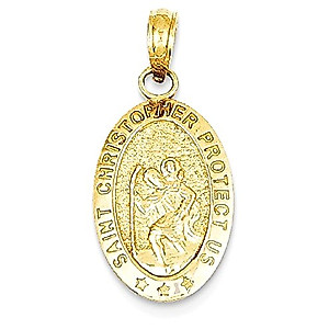 IceCarats 14K Yellow Gold Saint Christopher Medal Patron of Travelers Athletes Protection Necklace Christian Religious Pendant Faith Charm 27.3mm x 12.75mm Only