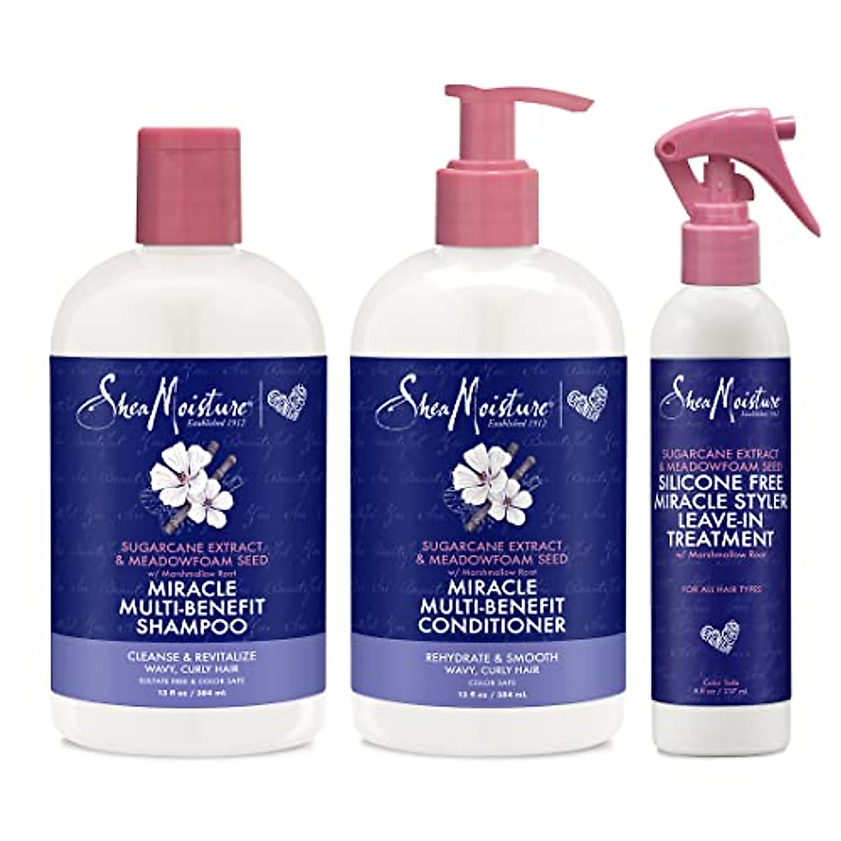 SheaMoisture Multi-Benefit Shampoo, Conditioner and Styler For Wavy, Curly Hair Sugarcane Extract and Meadowfoam Seed Silicone and Paraben Free Shampoo, Conditioner and Styler, 3 Piece Set