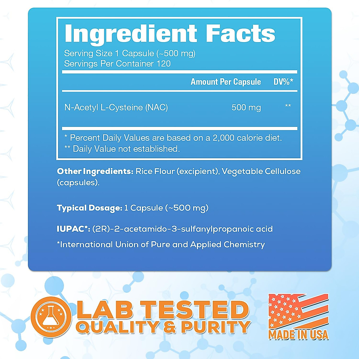 HARVEST NATURALS N-Acetyl L-Cysteine (NAC) Capsules | NAC 500mg | 120 Pill Count | Powerful Antioxidant Precursor & Liver Support | Lab Tested Ingredients