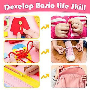 NiToy Busy Board, 19-in-1 Toddler Montessori Toys Ages 3-5, Fine Motor Skills Toys for Preschool Activity Sensory Learning Toys, Pink