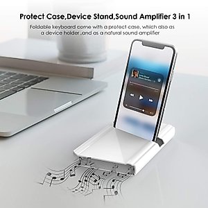 IKOS Folding Bluetooth Wireless Keyboard Slim Pocket Portable Travel Foldable Full Size Keyboard with Stand Holder for iPhone6-13 Max iPad Mini/Pro/Air, iOS Android Windows Laptop Smartphone/Tablet