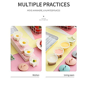 4 Pcs/Set Cute Egg Boiler Plastic Egg Poacher Set Kitchen Egg Cooker Tools Egg Mold Form with Lid Brush Pancake Maker