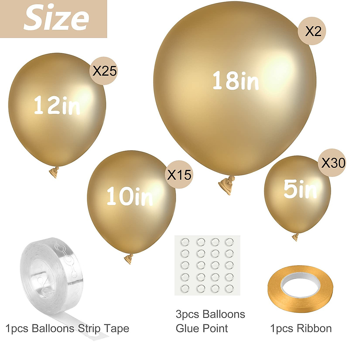 CHRORINE Gold Balloons 72 pcs Metallic Gold Balloons Garland Arch Kit 4 Different Sizes Pack for Birthday Graduation Baby Shower Wedding Bride Party Decor