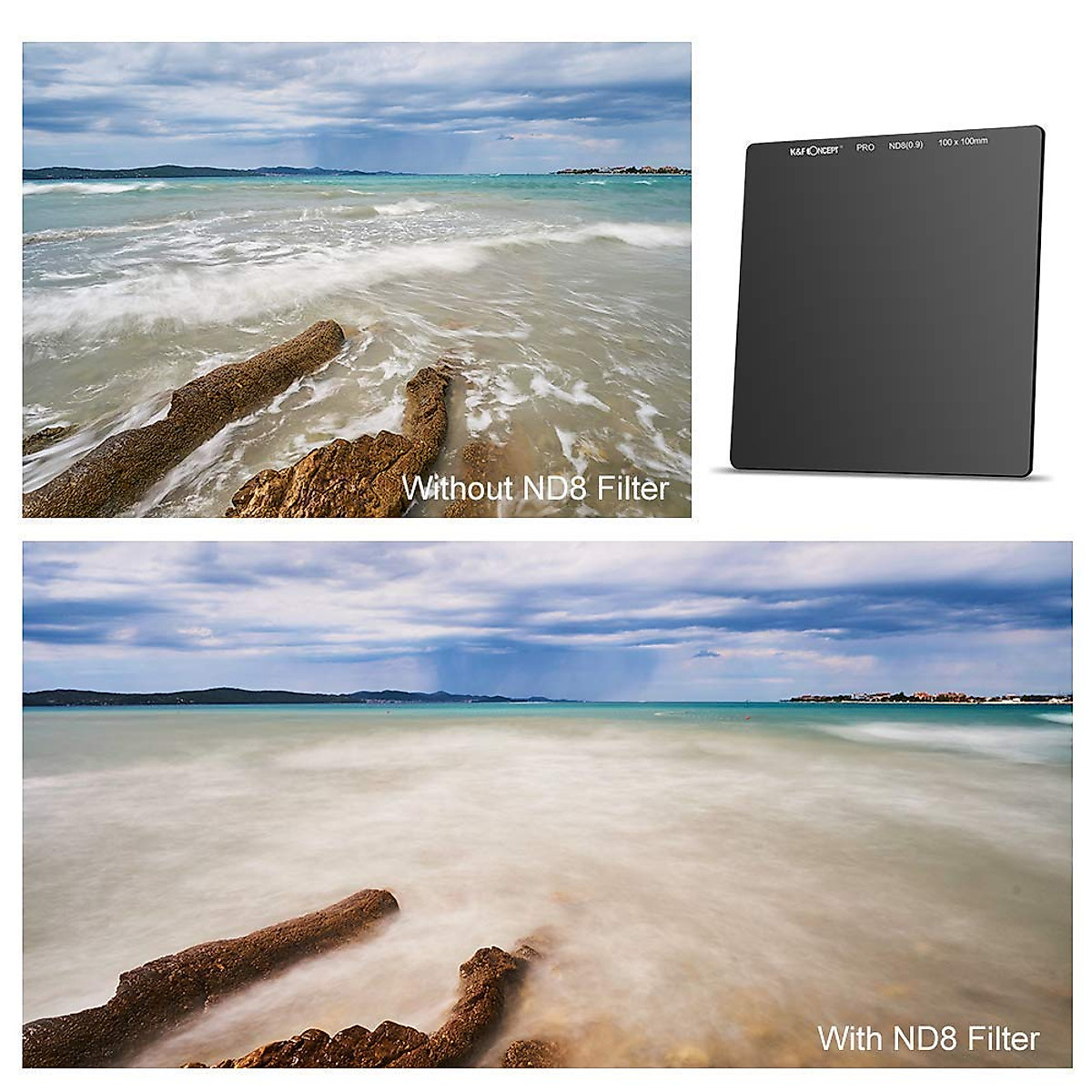 K&F Concept Lens Filter Case, Leather Carrying Filters Bag Pouch and 100mm ND8 (3-Stop) Ultra Slim Square Filter