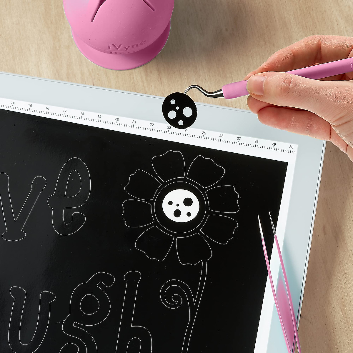 iVyne Berry and Silicone Weeding Tools for Vinyl, Suction Vinyl Weeding Scrap Collector Holder, Craft Tweezer, Weeder, Vinyl Weeding Tool Kit for Cricut, Silhouette Accessories Scrap Storage - Pink