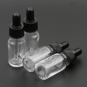 Kesell 8Pcs Glass Dropper Bottle Black Plastic Head Essential Oil Dropper Bottle 15ml Empty Refillable Clear Sample Storage Containers Vials, with Tapered Glass Droppers Black Screw Cap
