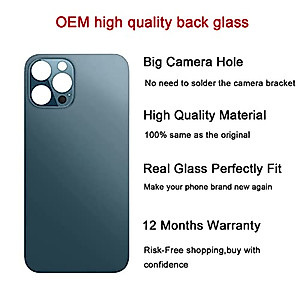 Perzework OEM Rear Back Glass Replacement (Pacific Blue) Compatible with iPhone 12 pro max 6.7 inches All Carriers with Pre-Installed Adhesive and Repairing Tool Kits