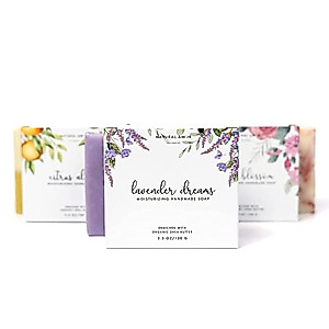 Natural Amor Handmade Soap Bar Variety 3 Pk, Natural Bar Soap Gift Set for Women, Essential Oils Scented (Rose, Lavender, Citrus) ,100% Vegan, 3.5oz each