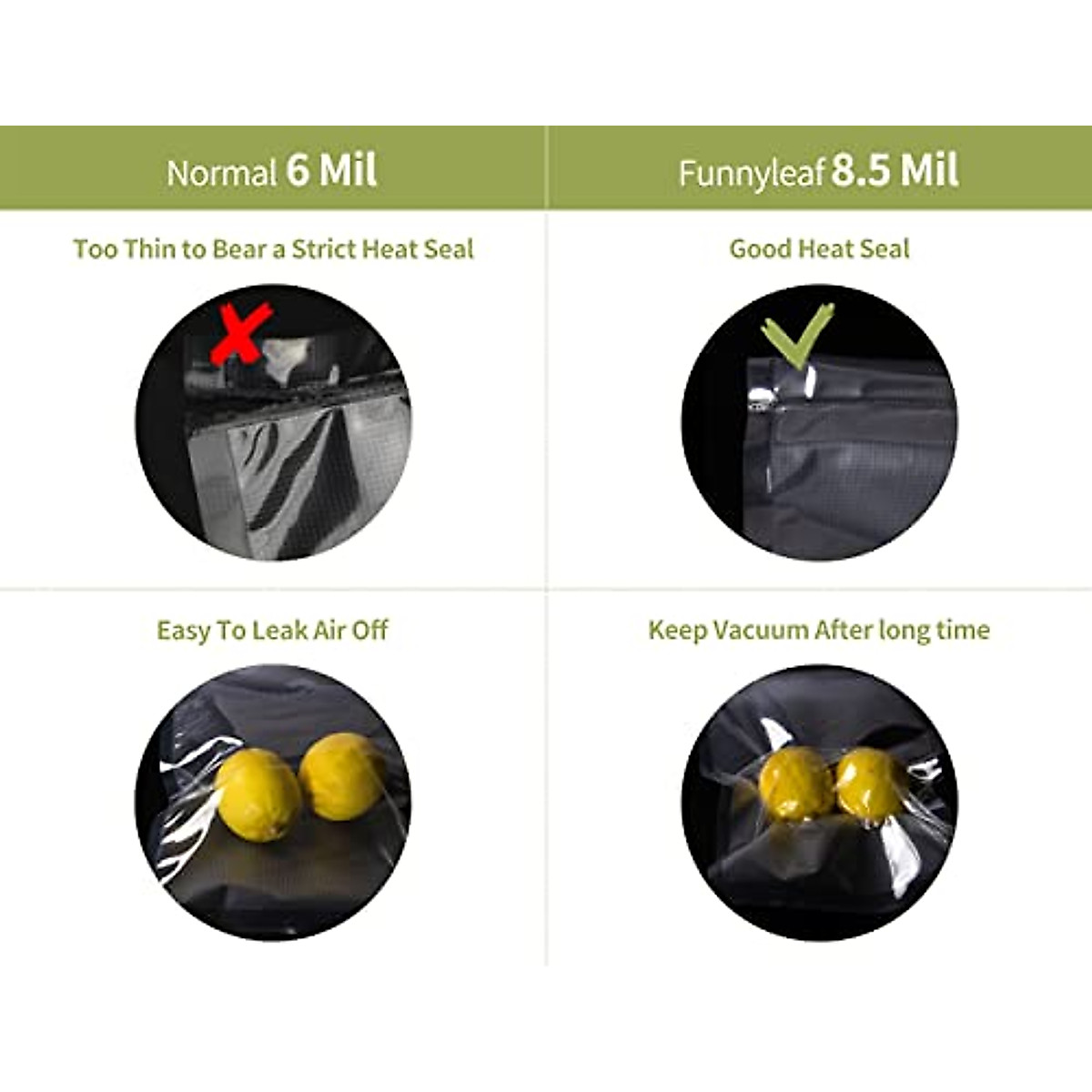 Funnyleaf 100Pk 12" ×16" 8.5mil thick Vacuum Food Sealer Bags with BPA Free and Heavy Duty,Commercial Grade Vacuum Sealer Freezer Bags Compatible with Any Type Vacuum Sealer Machine