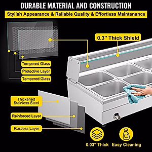 Commercial Food Warmer Bain Marie with Glass Shield - 10 Pan x 1/2 GN, 6-Inch Deep, 1500W Electric Countertop Food Warmer