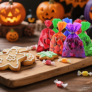 Colored Cellophane Treat Bags, 6x9 Inch 100 pcs Colorful Cellophane Bags with 100Pcs Twist Ties 2.5Mil Cello Bags for Party Favors