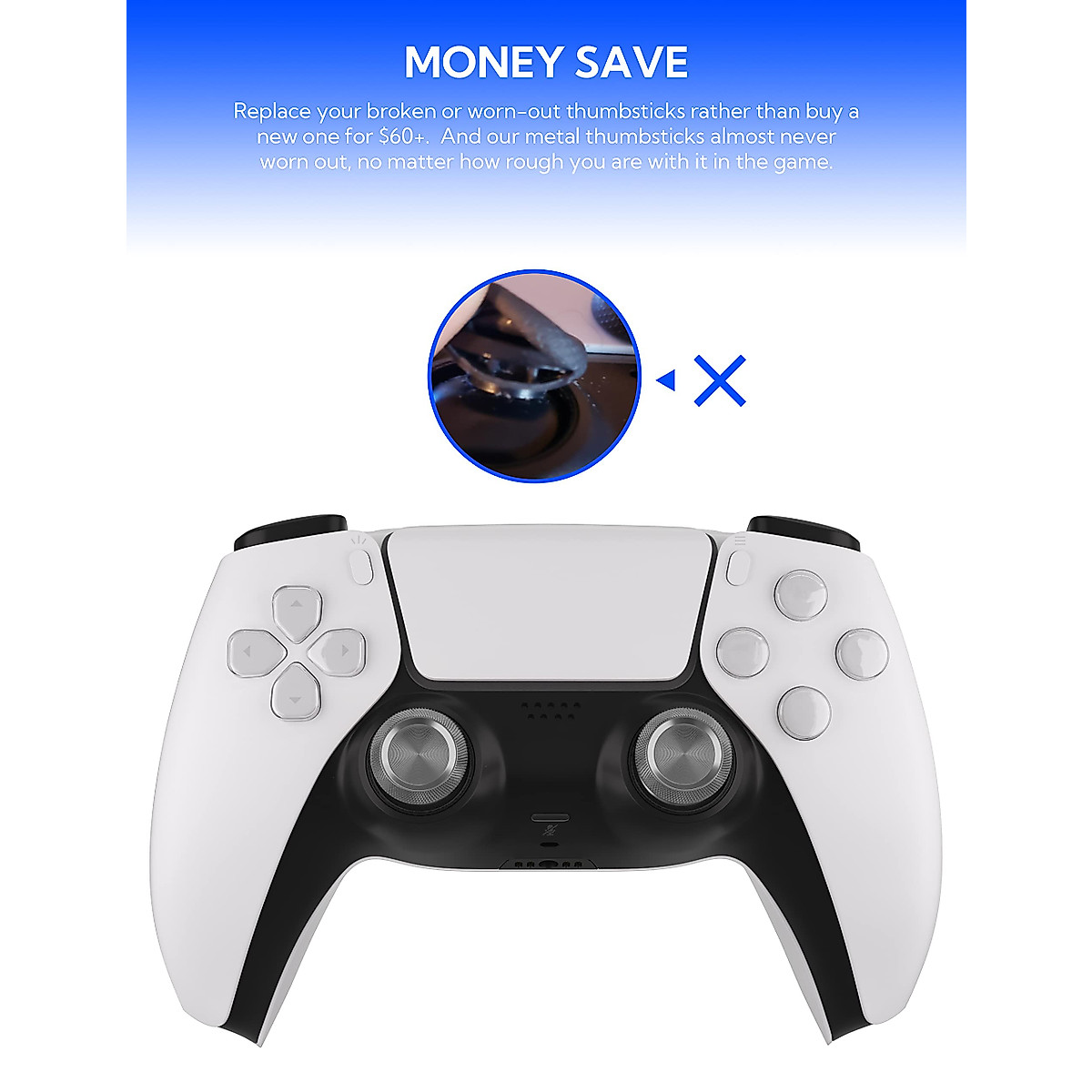 Avericht Metal Thumbsticks for PS5 Controller, Aluminum Joystick Replacement Kit for Dualsense Controller Accessories (Silver)