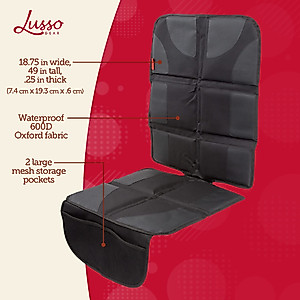 Lusso Gear Car Seat Protector (Value 2 Pack) - Thick Padding - Waterproof Car Mat for Leather Interiors with 2 Mesh Storage Pockets - Non-Slip Tan Child Seat Protector