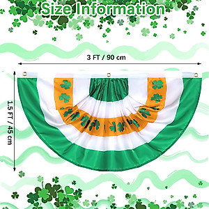 8 Pcs Shamrock Outdoor Flag St Patrick Banner Flag 3 x 1.5 Feet Irish Flag Bunting Half Fan Ireland Shamrock Flag Printed Polyester Pleated Fan Flag with Grommet for Indoor Outdoor Decorations