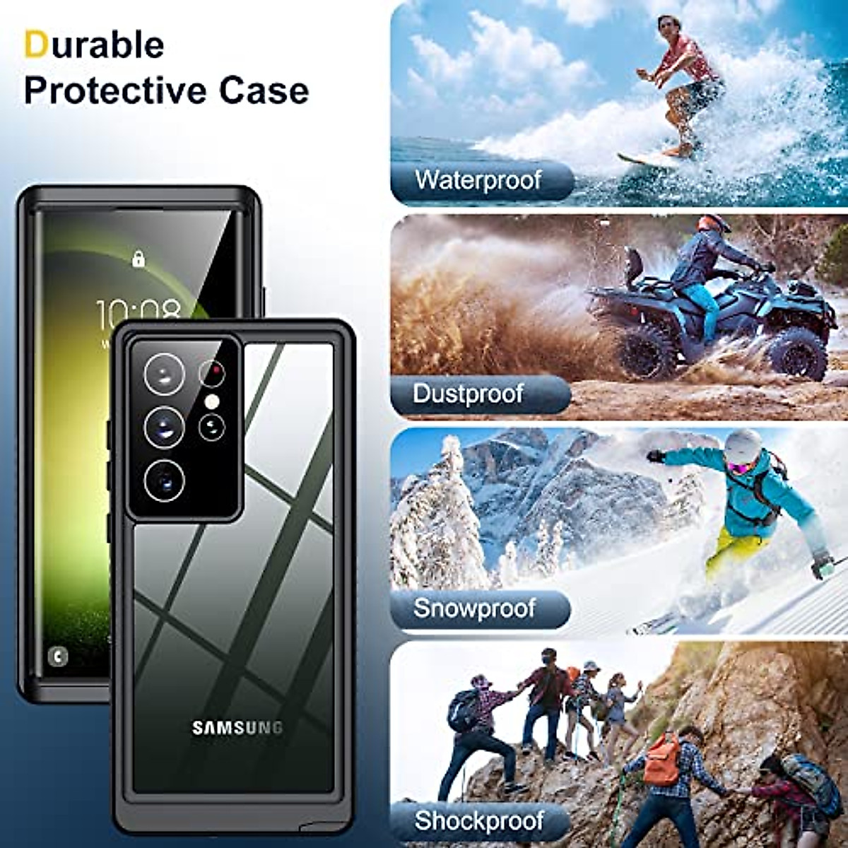 Humixx for Samsung Galaxy S23 Ultra Case,Waterproof Built-in Lens, Screen Protector[Full-Body Shockproof][12FT Military Drop Proof][Dustproof][IP68 Underwater] Protective Phone Case 5G 6.8”-Black