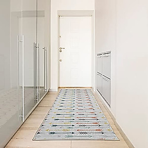 Ambesonne Boho Decorative Rug, Retro Arrow Pattern in Horizontal Line Heading to Opposite Directions Art, Quality Carpet for Bedroom Dorm and Living Room, 2' 5" X 7' 5", Orange Yellow and Blue