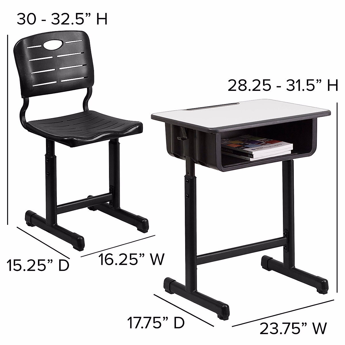 EMMA + OLIVER Adjustable Height Student Desk and Chair with Black Pedestal Frame