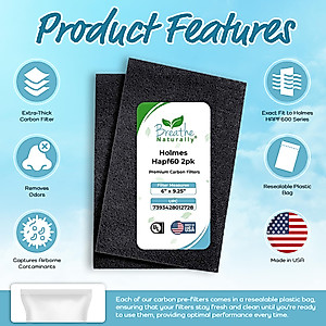 Breathe Naturally - Hapf600 HEPA Carbon Filter Replacement for Holmes Air Purifiers - High Efficiency Carbon Air Cleaner Filters - Compatible with Holmes HAPF600 Series - (2 Pack Carbon Filter C)
