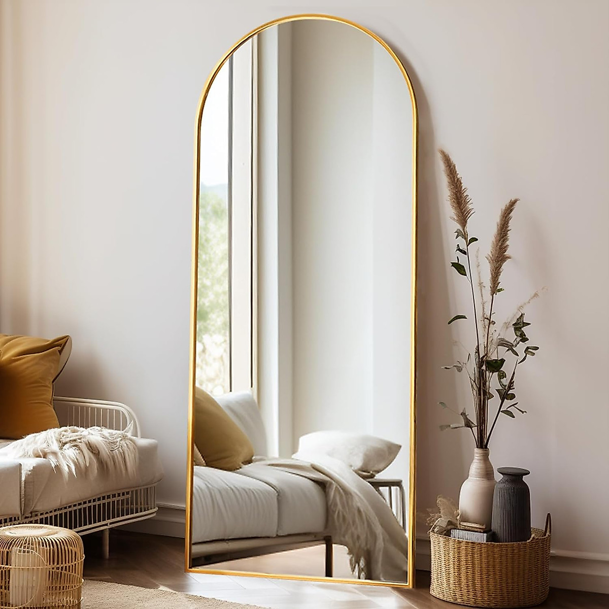 Rowjut 64"x21"Floor Mirror Arched Full Length Mirros, Mirror Floor Length Standing Hanging or Leaning/Large Full Body/Wall Mirror for Bedroom, Living Room, Aluminum Frame, Black