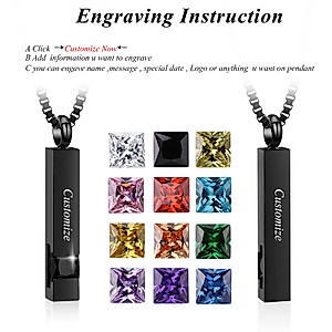 XSMZB Crystal Cremation Urn Jewelry Cube Memorial Ashes Necklace Pendant Keepsake- Black Birthstone Series(Customize)