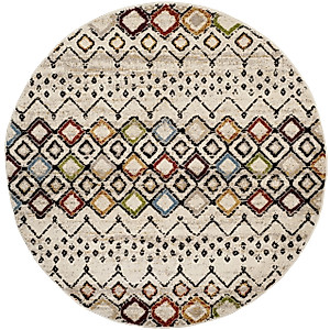 SAFAVIEH Amsterdam Collection Area Rug - 9' Round, Ivory & Multi, Moroccan Boho Design, Non-Shedding & Easy Care, Ideal for High Traffic Areas in Living Room, Bedroom (AMS108K)