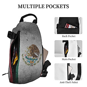 Ykklima Mexico Flag Pattern Sling Backpack Rope Crossbody Shoulder Bag for Men Women Travel Hiking Outdoor Daypack