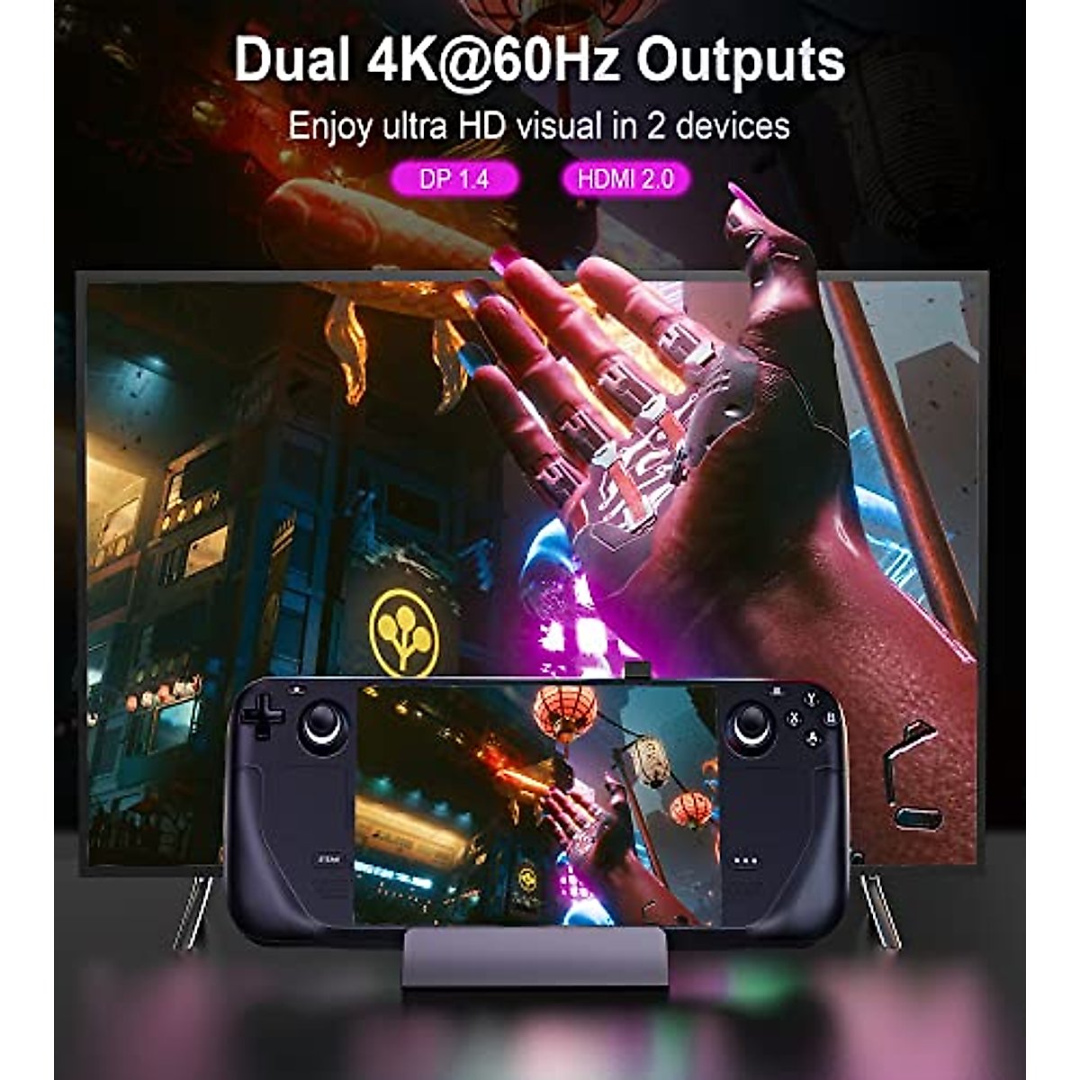 Docking Station for Steam Deck/ROG Ally, 7-in-1 Steam Deck Dock Stand with HDMI 2.0+DP 1.4 4K@60Hz, 3 USB-A 3.1 gen 2,Gigabit Ethernet and Fast Charging USB-C Port Compatible with Steam Deck/ROG Ally