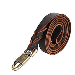 ELAZAYA 1pc Dog Collar Soft Leather Dog Collar & Leash in Plaited 2.5cm Width Pet Chain 90cm/120cm/150cm Length for Medium,Large Dogs Walking(2.5 * 150CM)