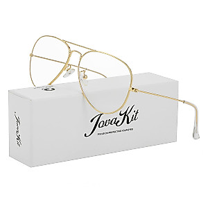 JOVAKIT Aviator Clear Lens Glasses for Women Men Non-prescription Eyeglasses Blue Light Blocking Lens Metal Frame (Gold)