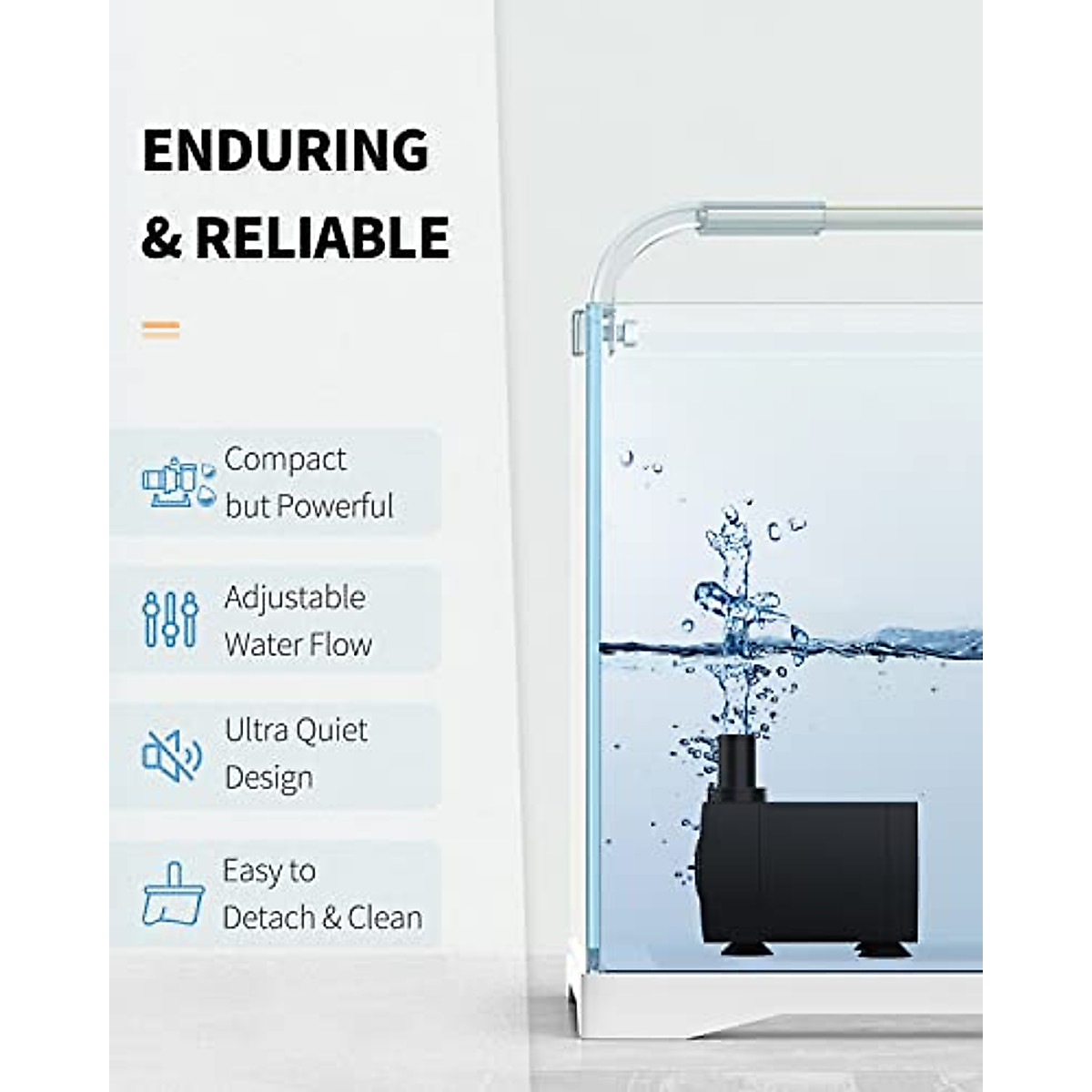 Uniclife 80 GPH Submersible Water Pump 4W 2.4ft High Lift Quiet Pump for Fountain Aquarium Fish Tank