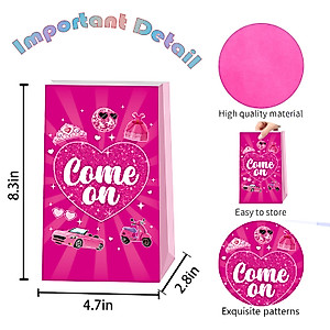 12 Pcs Pink Girl Party Bags, Princess Candy Goodie Treat Gift Bags, Hot Pink Party Favors Bags for Girls Kids Birthday Party Supplies, Princess Decoration Gift Bags for Girls Princess Theme Party