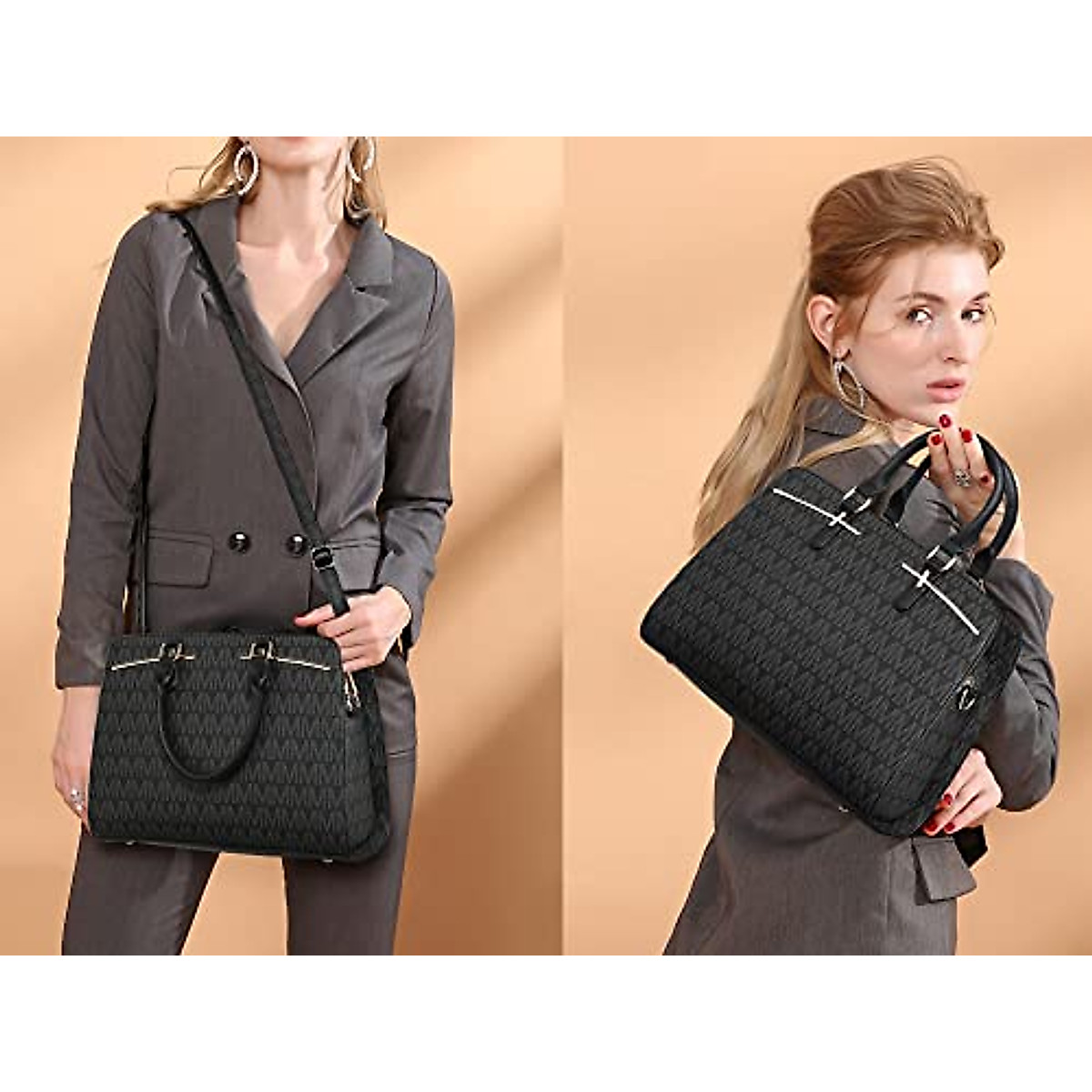 MKP Women Satchel Handbags Shoulder Purses Totes Top Handle Work Bags with Matching Wristlet Wallet (Black)