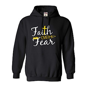 Go All Out Medium Black Mens Faith Over Fear Cross & Arrow Christian Jesus Sweatshirt Hoodie