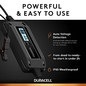 Duracell DRMC4A 4 Amp Battery Charger Maintainer with LCD Display for 6V, 12V, Lithium Ion Battery