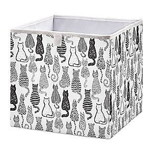 Hand Drawn Cats Doodle Styl Foldable Cube Storage Bins, 11 x 11 x 11 inches, Fabric Storage Baskets Bins for Nursery,Closet Shelf,Home Organization