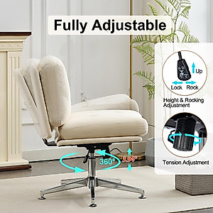 Okeysen Criss Cross Desk Chair No Wheels, Height Adjustable Armless Office Desk Chair, Swivel Accent Chair, Wide Comfy Reading Chairs, Modern Cross Legged Sitting Chair for Living Room, Bedroom
