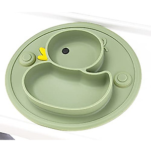 Baby Divided Plate Placemat Silicone- Portable Non Slip Child Feeding Suction Plate for Children Babies and Kids BPA Free Baby Dinner Plate Microwave Dishwasher Safe (Duck-Endive)
