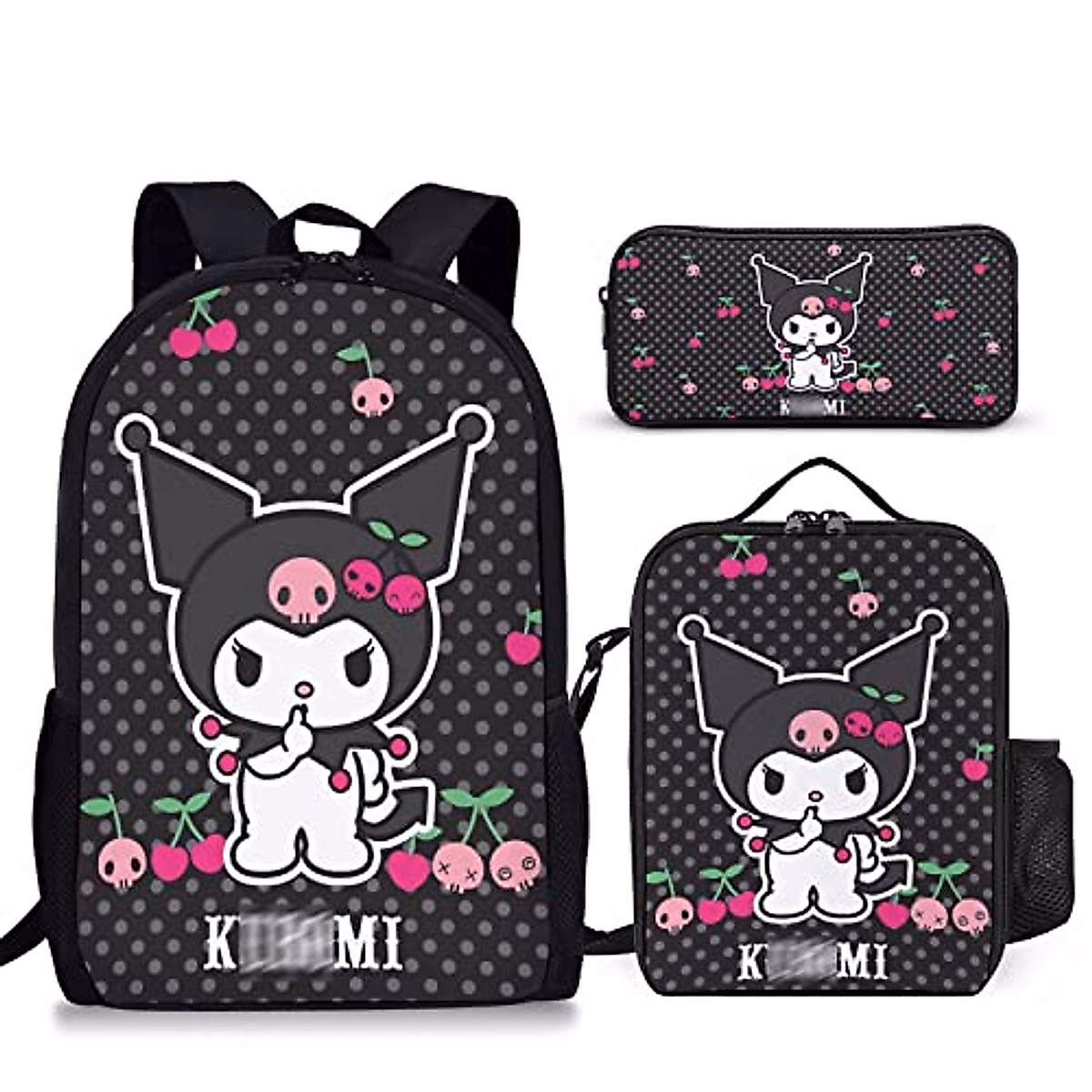 Ksspovkr Cartoon School Backpack Set with Lunch Box Student Lightweight Durable Duffel Bags Portable Travel Packages for kids Girls,cherry