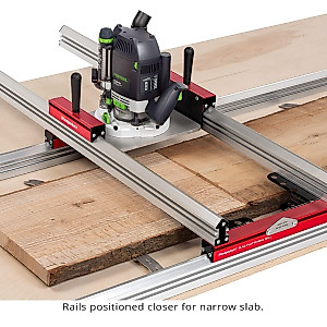 Woodpeckers Slab Flattening Mill, Extended, 38"x128"/62"x104" Capacity, USA Made Wood Slab Leveling Jig, Includes Router Sled, Rails, Clamping Dogs