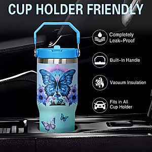 30oz Insulated Butterfly Tumbler with Handle, Featuring a Leak-proof 2-in-1 Lid and Straw, a Vacuum-insulated Travel Coffee Mug, Portable Stainless Steel Water Bottle, Suitable for Both Women and Men