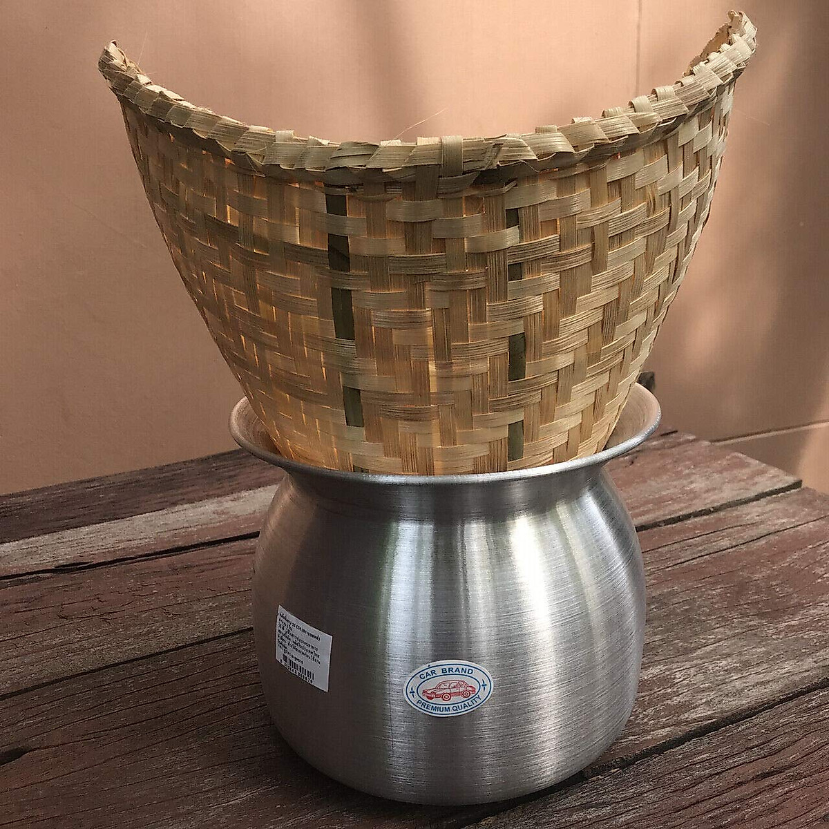 mamameya2511 Vintage Thai Handicraft Lao Cookerwear Bamboo Basket&Pot Steamer Sticky Rice Set