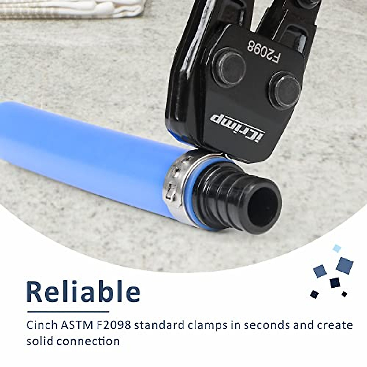 iCrimp PEX Pipe Clamp Cinch Tool Crimping Tool Crimper for Stainless Steel Clamps from 3/8-inch to 1-inch with 1/2-inch 20PCS and 3/4-inch 10PCS SS PEX Clamps