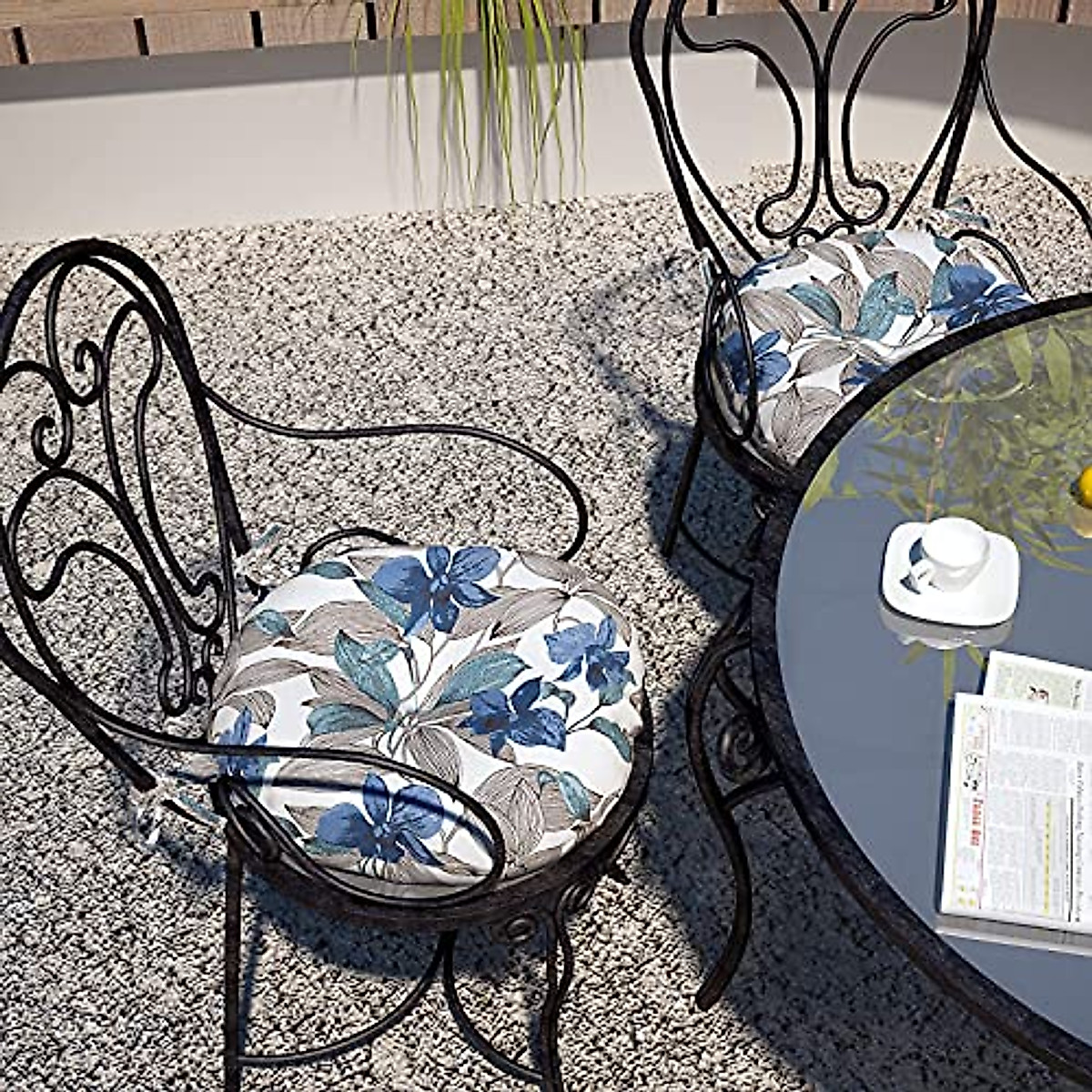 LVTXIII Outdoor All Weather Bistro Seat Cushions, Comfortable Fluffy Tufted Patio Chair Cushions Round 15”x15”x4” Set of 2 for Home Garden Furniture, Clemens Noir Blue