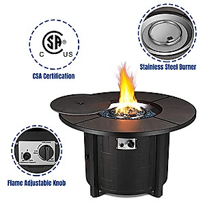 Outdoor Propane Firepit Table, 42Inch, 50,000 BTU Auto-Ignition Rounded Fireplace with Waterproof Table Cover, Lid and Blue Stone, CSA Certification, for Patio and Garden
