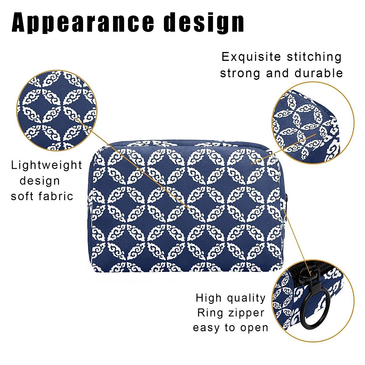 TBOUOBT Cosmetic Travel Bags, Makeup Case, Makeup Bag for Toiletries, Ethnic Navy Blue Round