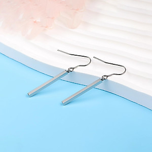 Limerencia Pure Titanium Vertical Bar Dangle Earrings,Lightweight Drop Earrings Hypoallergenic for Sensitive Ears Women (30mm, Shiny grey)
