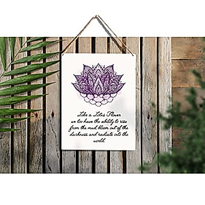 Lotus Flower Quote Wood Sign Inspirational Meditation Wooden Signs Rustic Hanging Plaque Wall Art "8 x 10" Sign Wall Decor for Home Yoga Studio