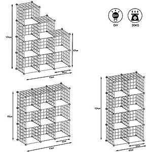 SIMPDIY Storage Rack with Metal Storage Mesh 9 Cubes Bookshelf 37x12.5x49INCH Large Capacity Gray Simple Storage Shelves